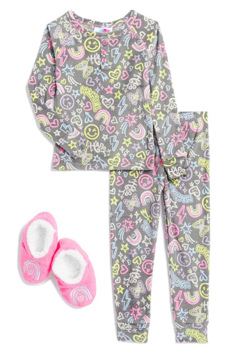 BMAGICAL Kids' Fitted Velour Pajamas & Slippers Set | Nordstromrack