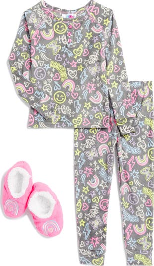 BMAGICAL Kids' Fitted Velour Pajamas & Slippers Set | Nordstromrack