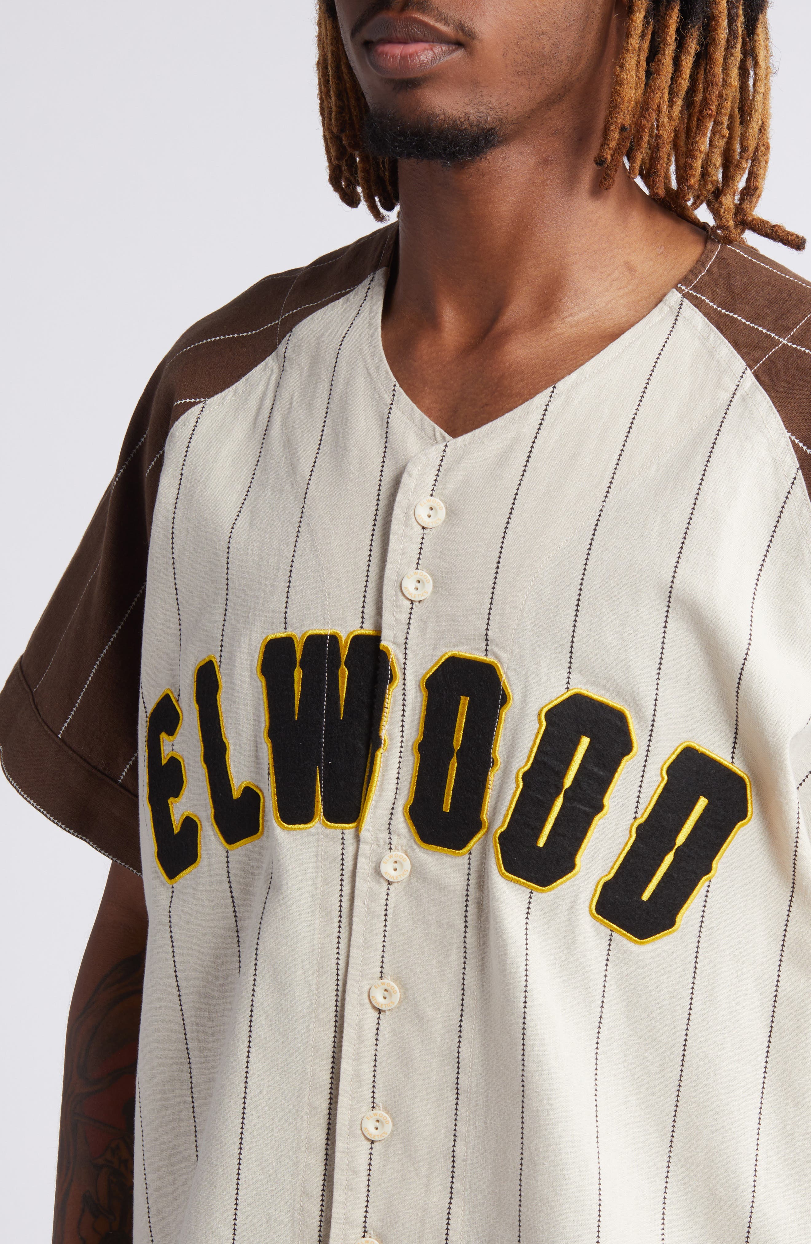 Elwood Logo Linen Blend Baseball Jersey | Nordstrom