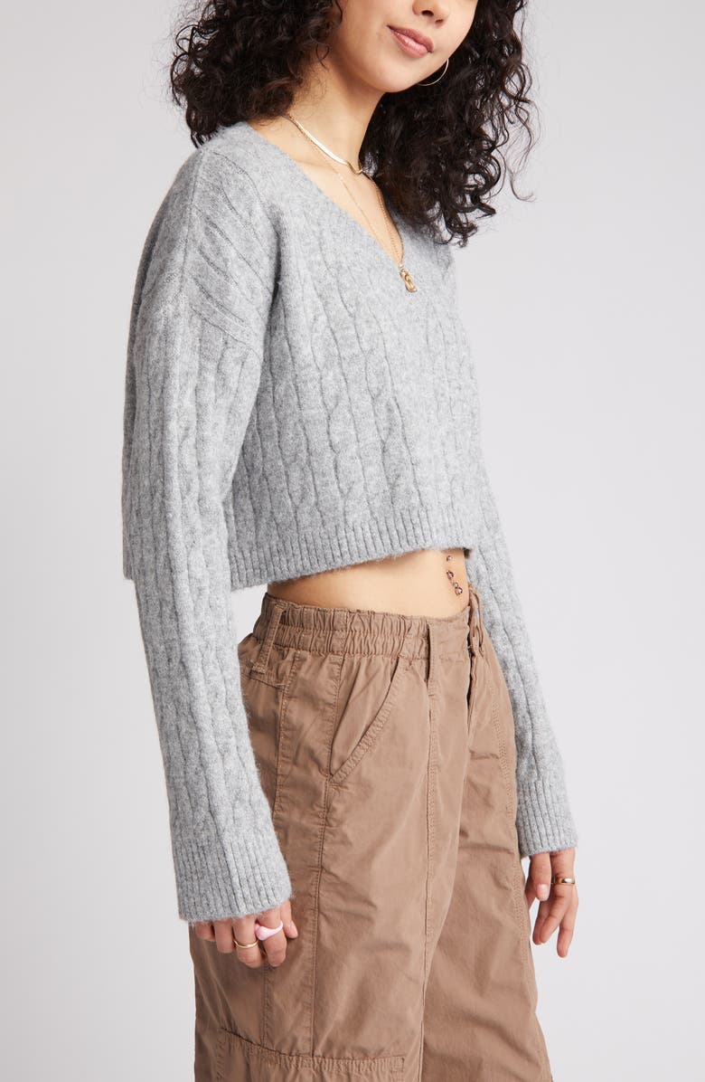BDG Urban Outfitters Cable V-Neck Crop Sweater | Nordstrom