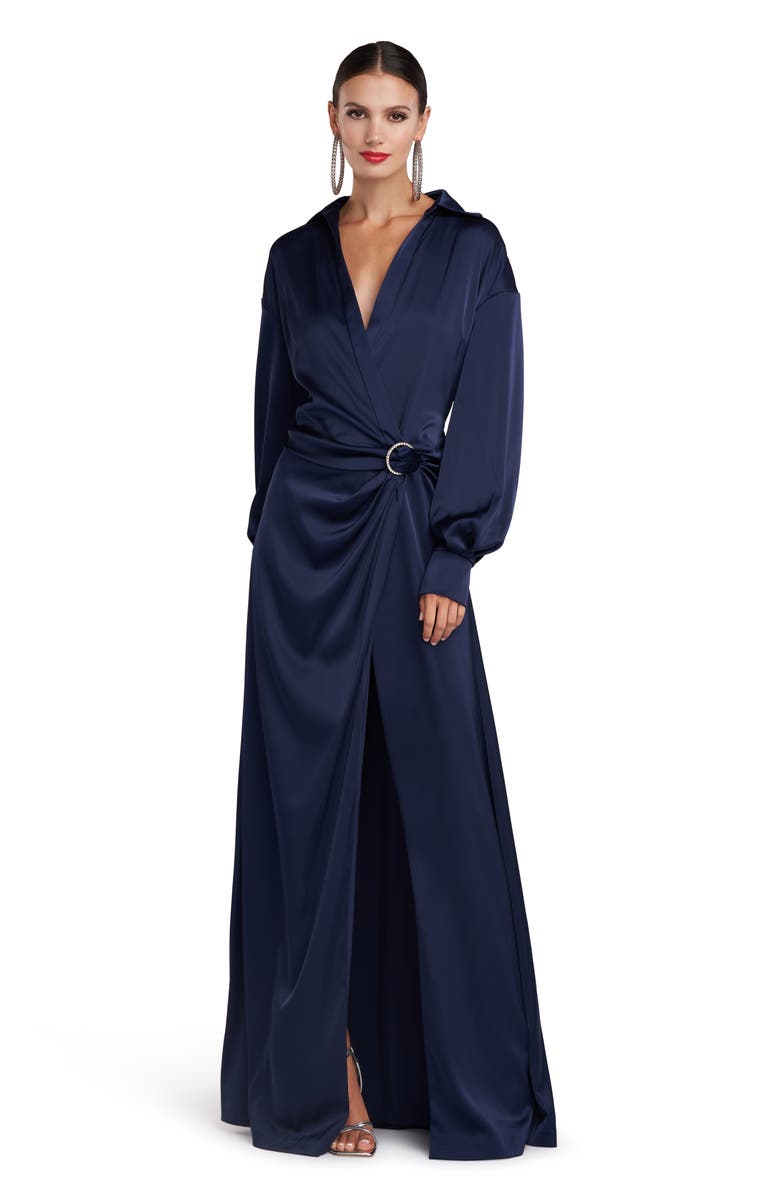 HALSTON Ivon Long Sleeve Satin Charmeuse Gown | Nordstromrack