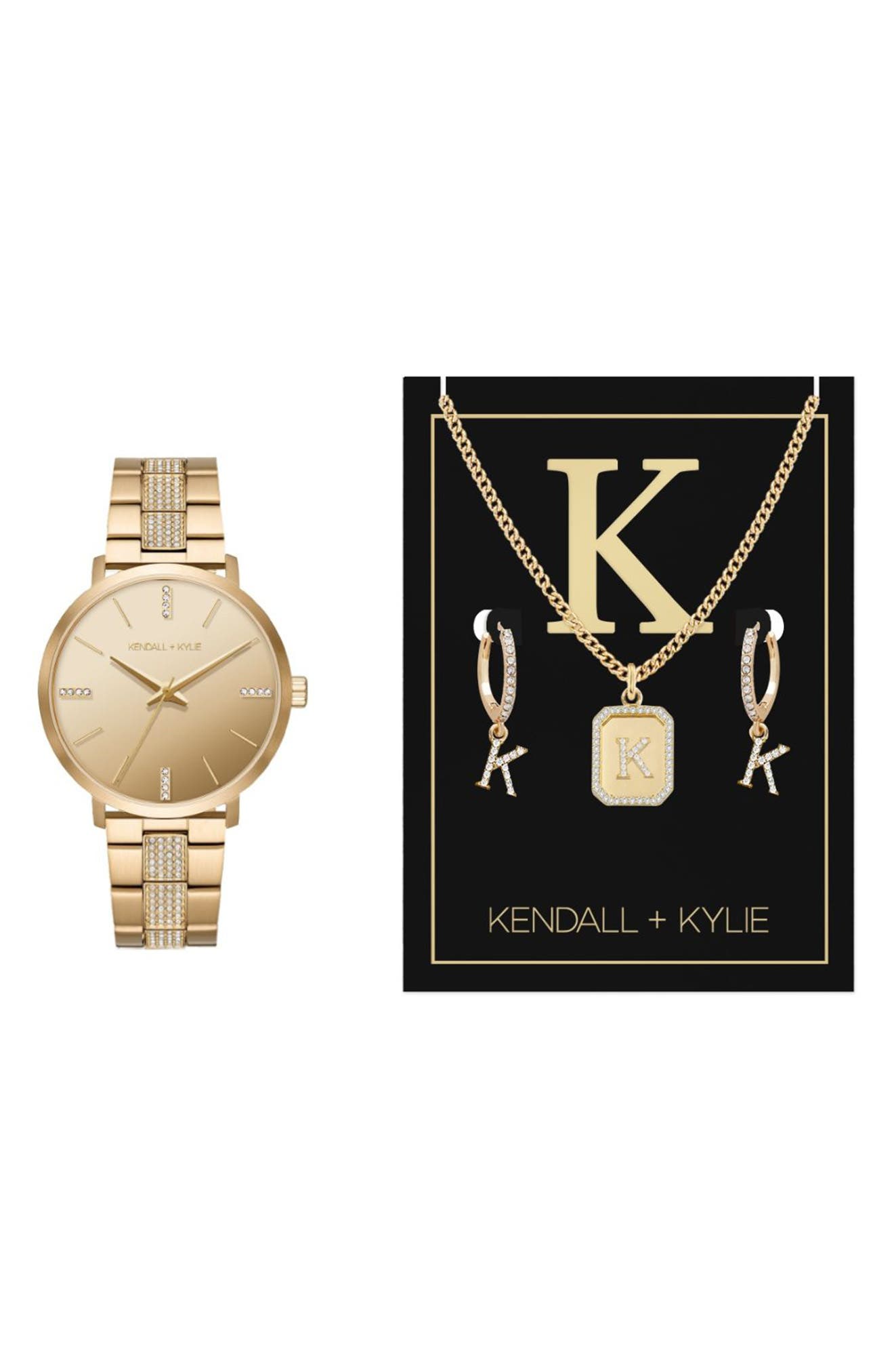KENDALL + KYLIE Bracelet Watch, Earrings & Necklace Gift Set, 49mm ...