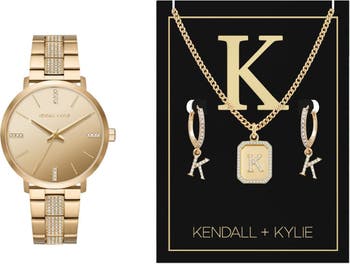 KENDALL + KYLIE Bracelet Watch, Earrings & Necklace Gift Set, 49mm ...