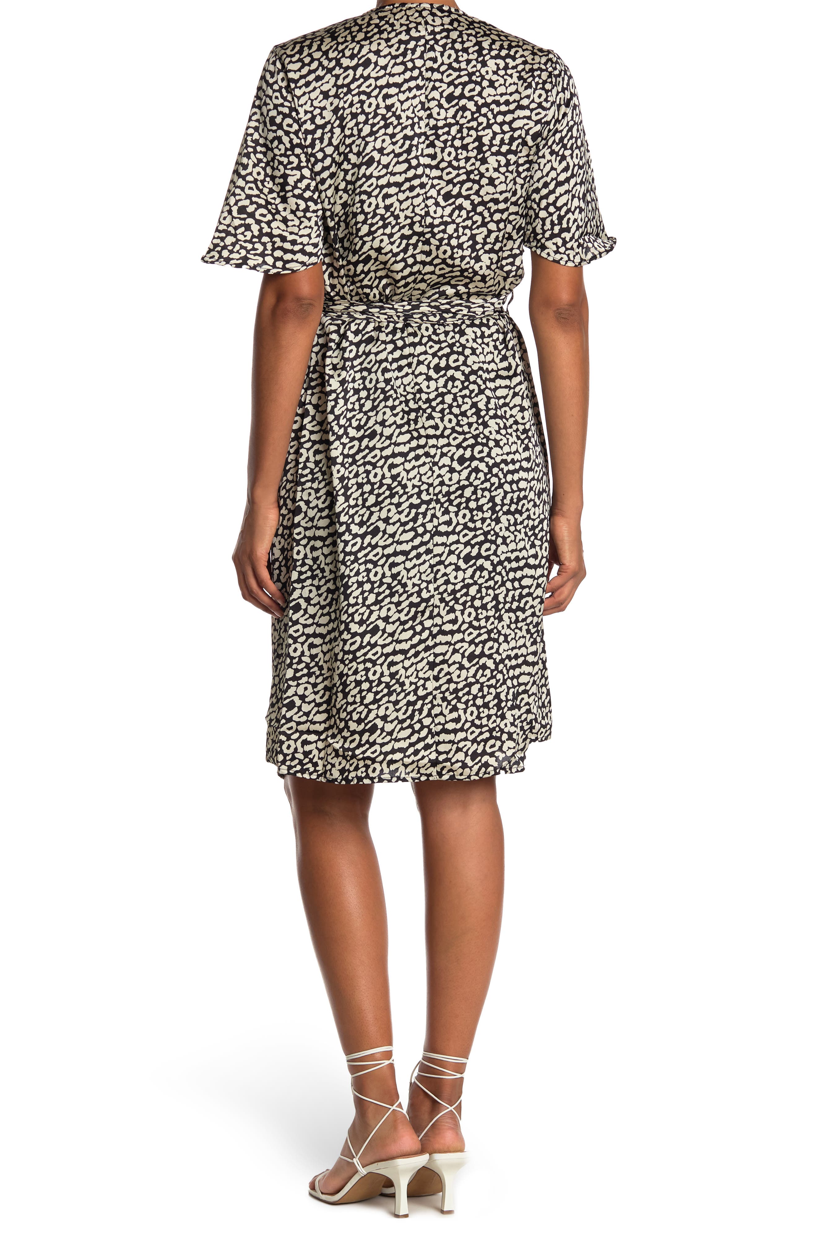 Lovestitch Leopard Print Tie Waist Satin Dress | Nordstromrack