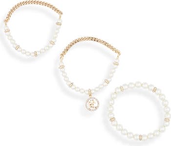 KARL LAGERFELD PARIS 3-Pack Crystal Pavé & Imitation Pearl Bracelet Set ...