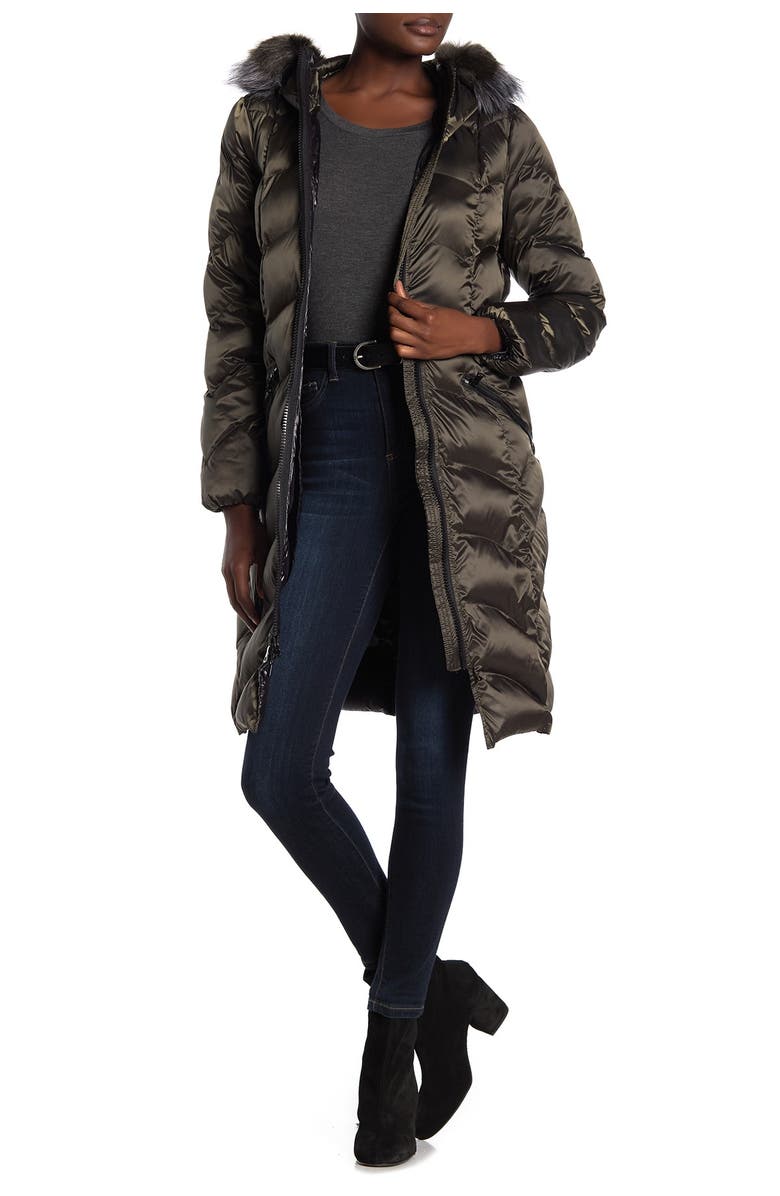 Kensie Faux Fur Lined Hoodie Quilted Coat | Nordstromrack