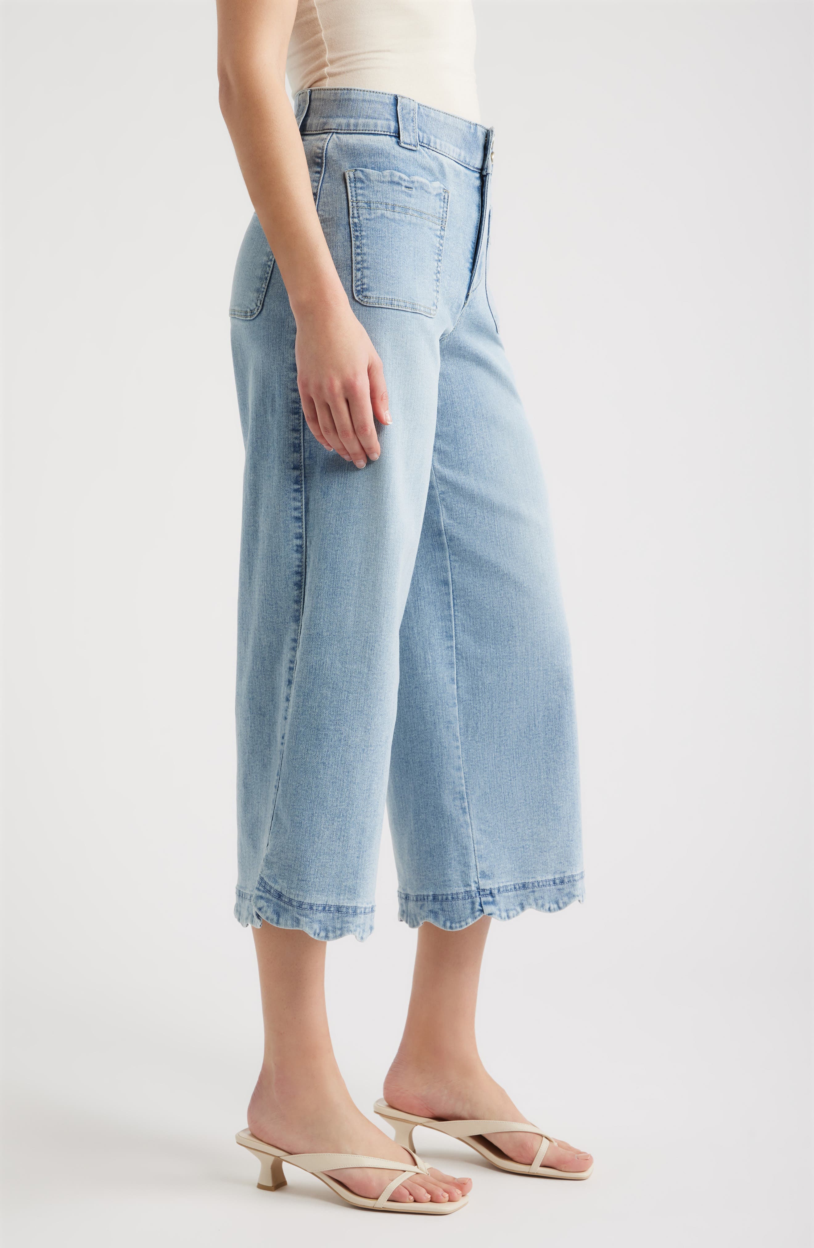 Wit & Wisdom Scallop Patch Pocket High Waist Crop Wide Leg Jeans ...