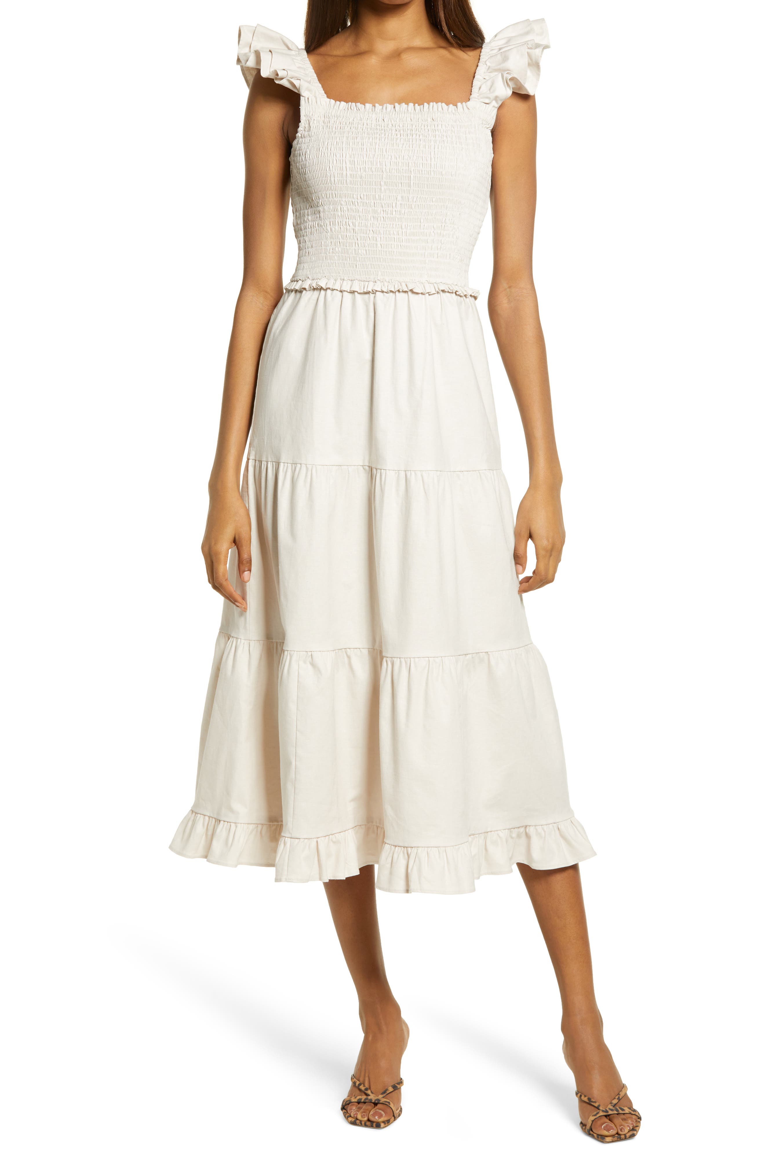 Smocked Bodice Linen Blend Sundress (Women) | Nordstromrack