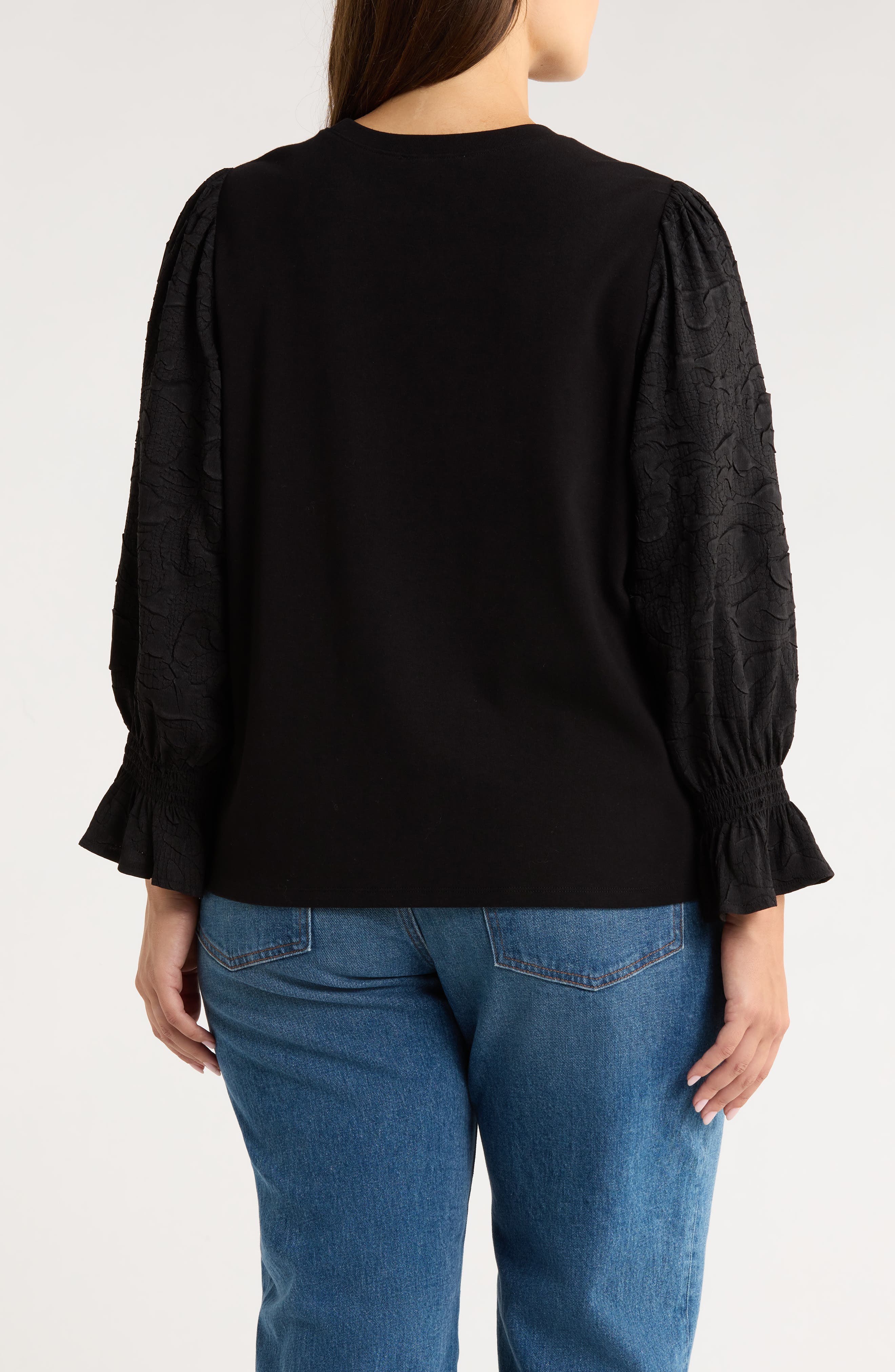 Wit & Wisdom Mixed Media Smocked Sleeve Top | Nordstrom