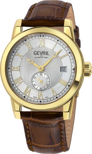 GEVRIL Madison Automatic Leather Strap Watch, 39mm | Nordstromrack