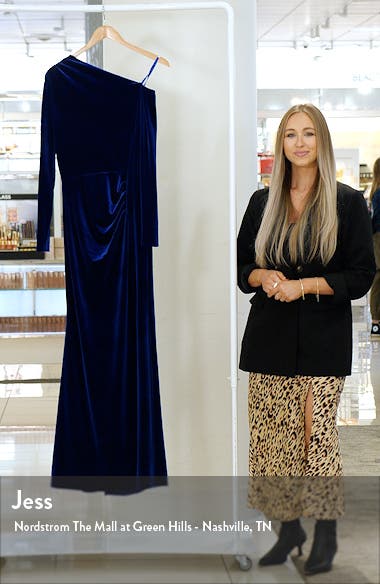 Betsy & Adam One-Shoulder Long Sleeve Velvet Gown | Nordstromrack