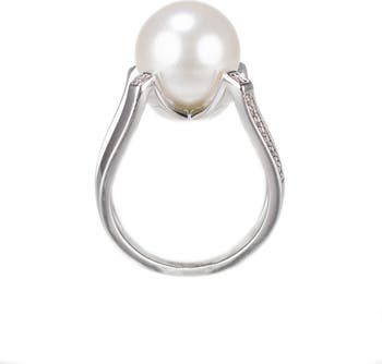 CZ by Kenneth Jay Lane Claw Set Mother of Pearl Gumball CZ Pave Open ...