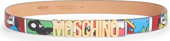 Moschino Logo Buckle Comic Print Leather Belt | Nordstrom