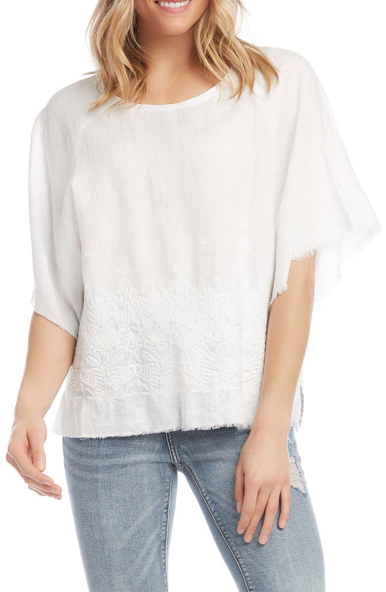 Karen Kane Embroidered Fray Sleeve Linen Top | Nordstromrack