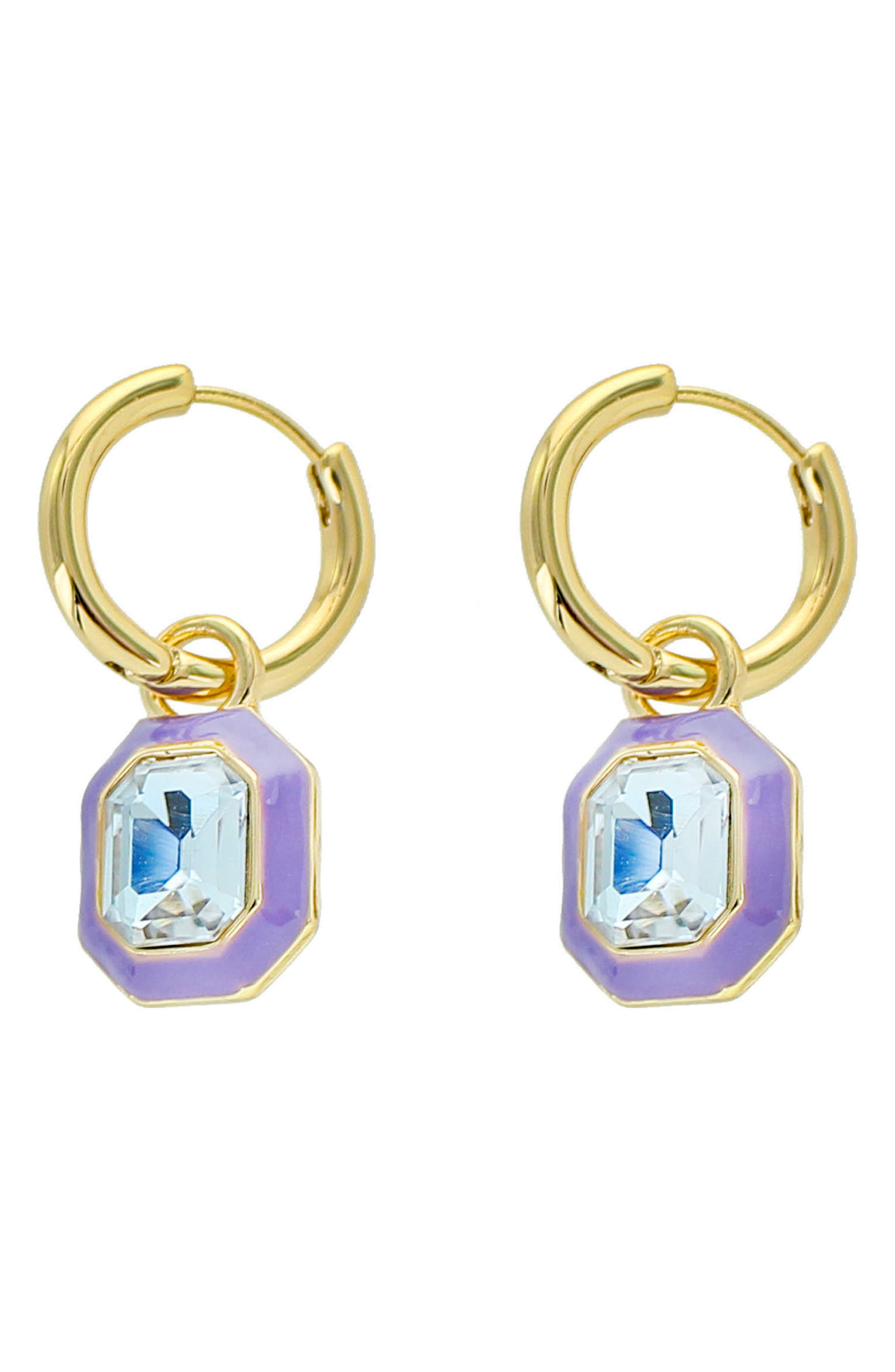 Panacea Enamel Crystal Drop Huggie Hoop Earrings | Nordstromrack