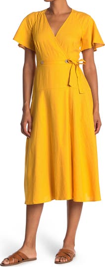 Donna Morgan Linen Blend Open Back Midi Wrap Dress | Nordstromrack