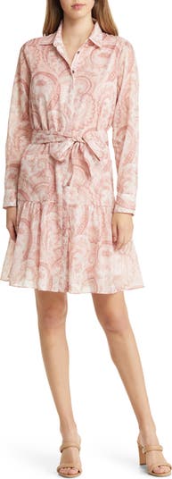 KOBI HALPERIN Cole Paisley Print Tie Waist Long Sleeve Shirtdress ...