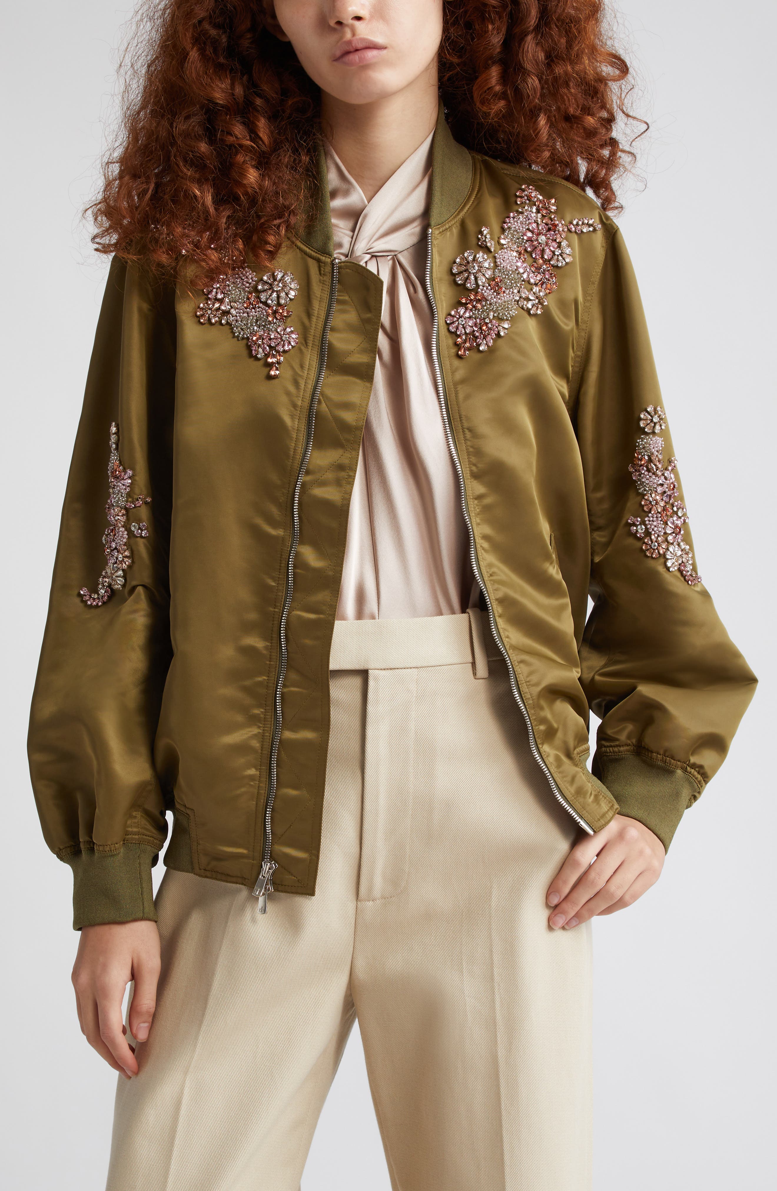 Cinq à Sept Tallula Flower Embellished Nylon Bomber Jacket | Nordstromrack