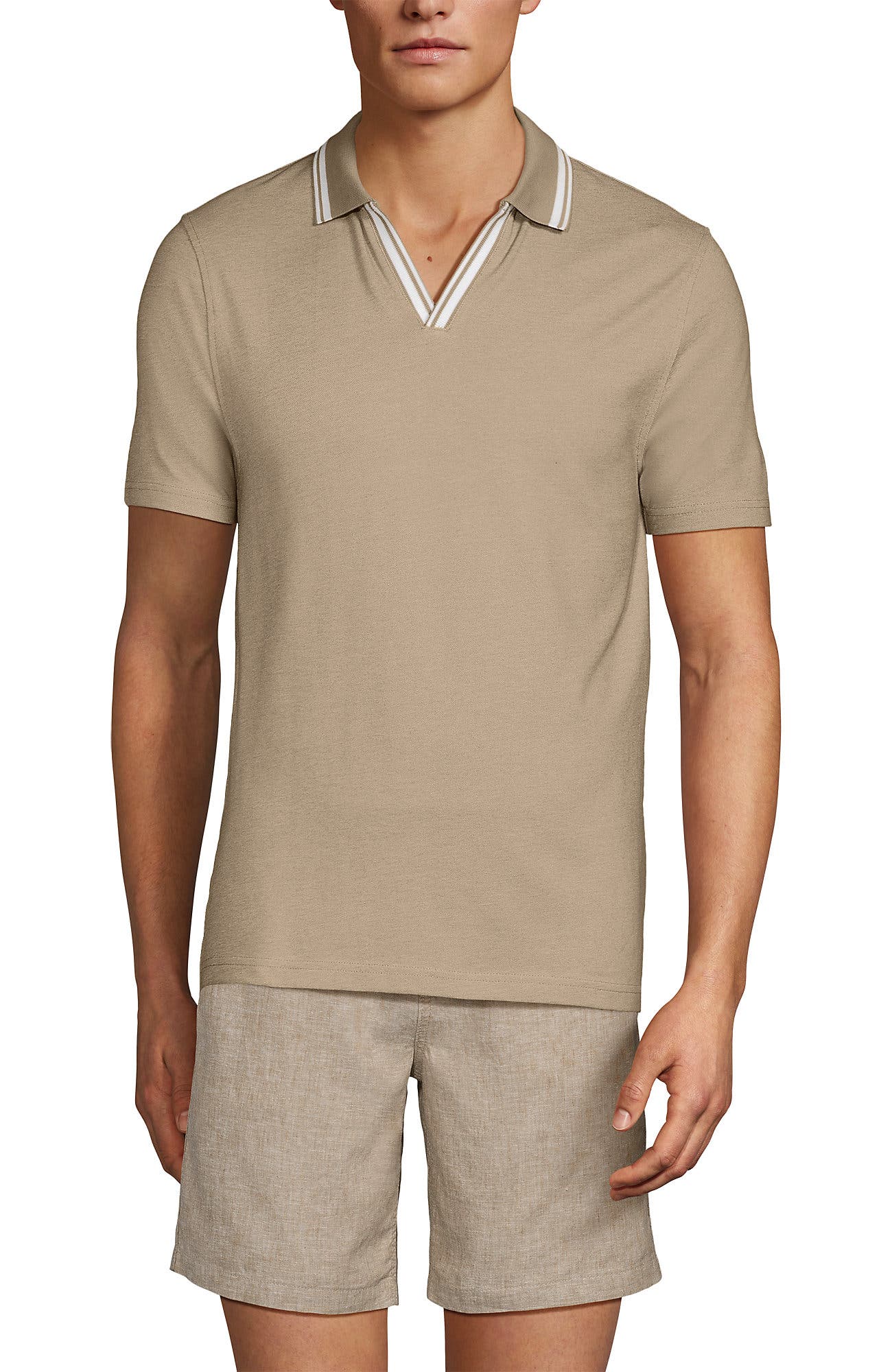 Lands' End Short Sleeve Pique Johnny Collar Polo | Nordstrom