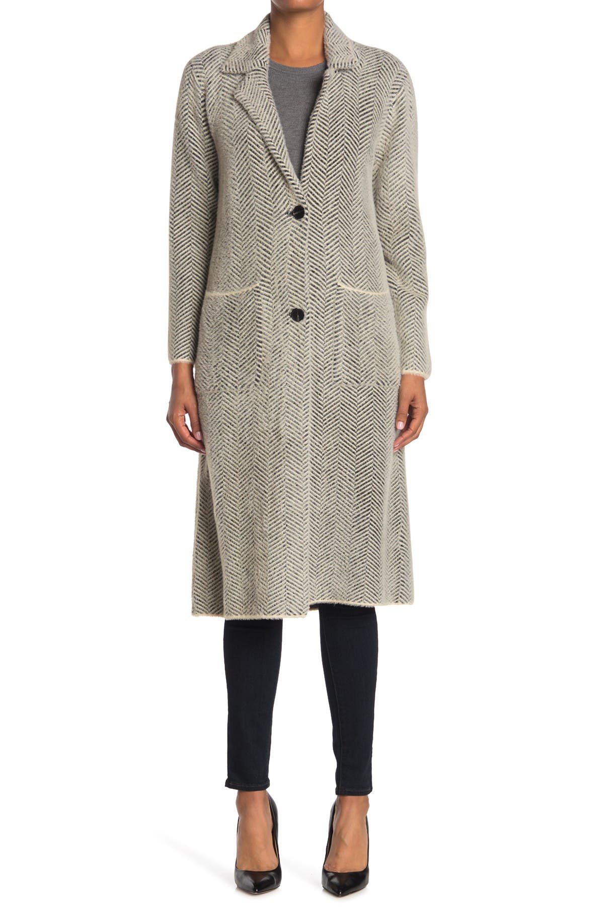 Love Token Herringbone Print Longline Coat | Nordstromrack