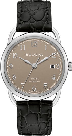 BULOVA Joseph Bulova Commodore Leather Strap Watch, 38.5mm | Nordstrom