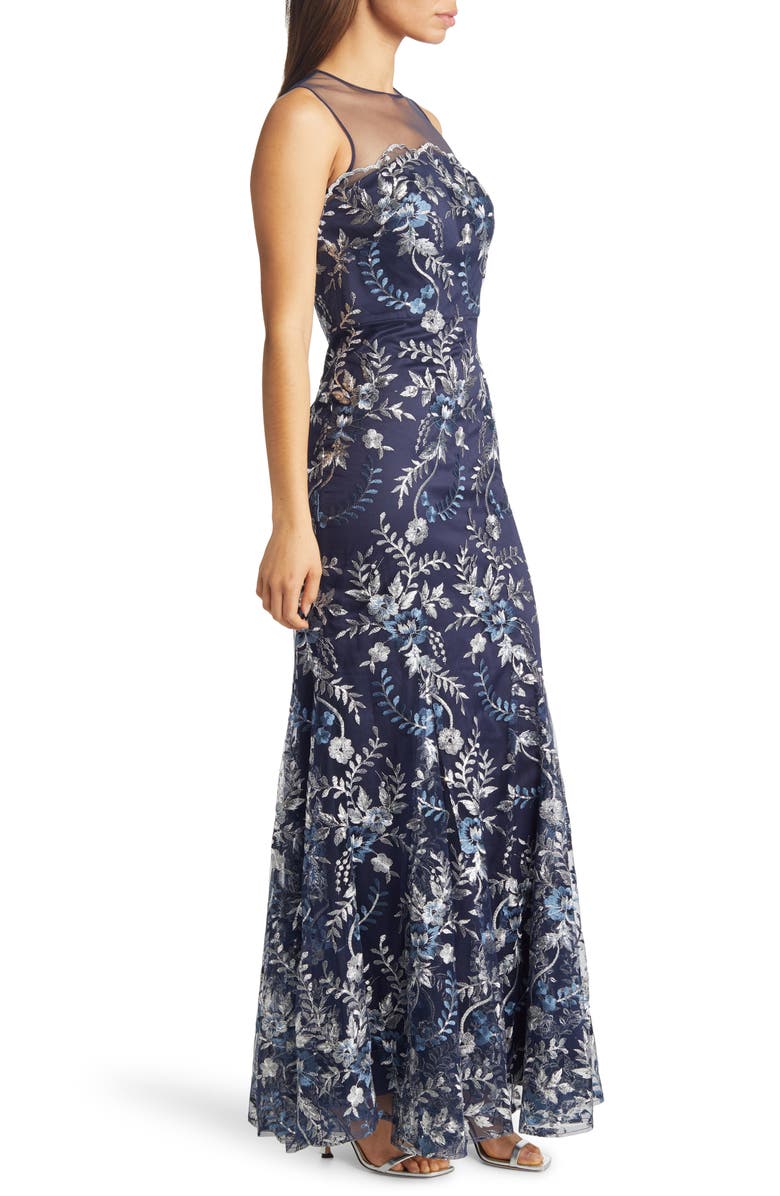 Eliza J Floral Sequin Embroidered Sheer Yoke Gown | Nordstromrack