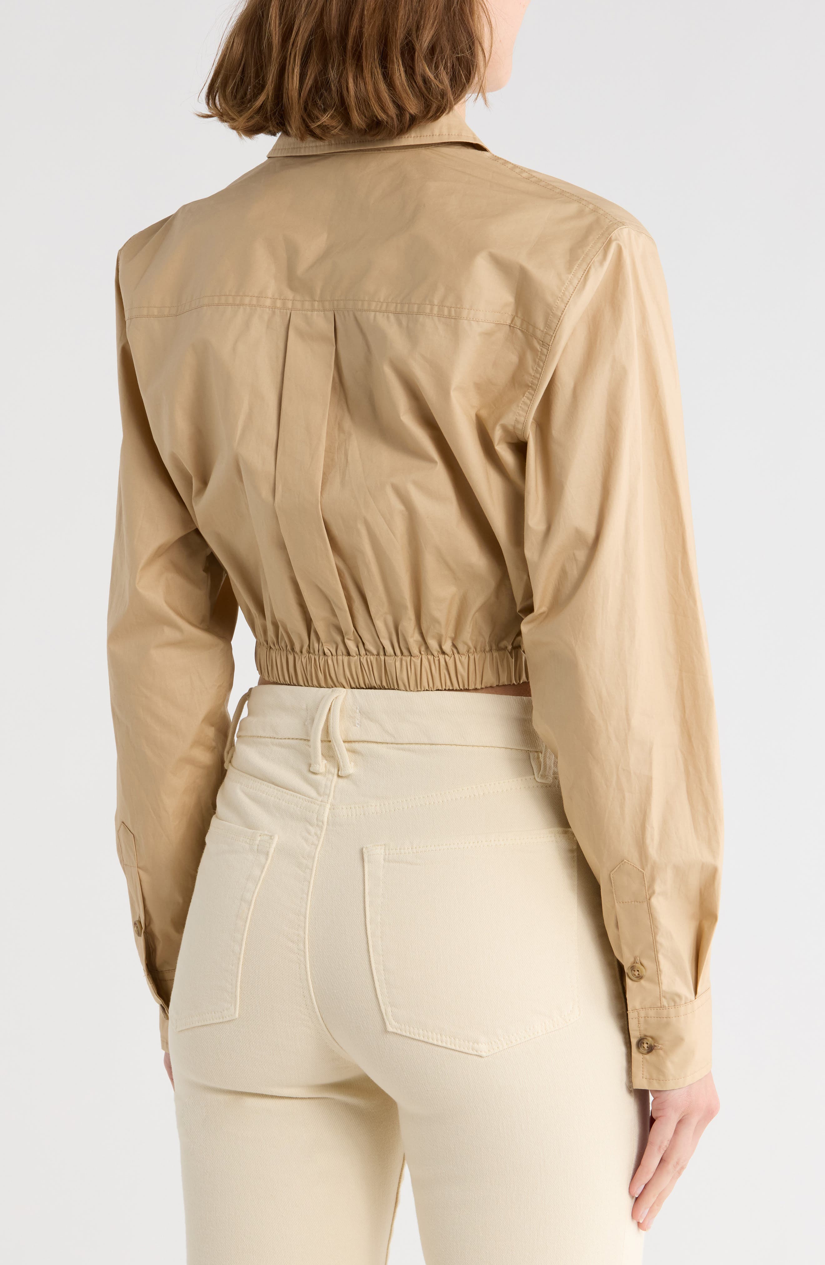 Good American Long Sleeve Coated Poplin Crop Button-Up Shirt ...