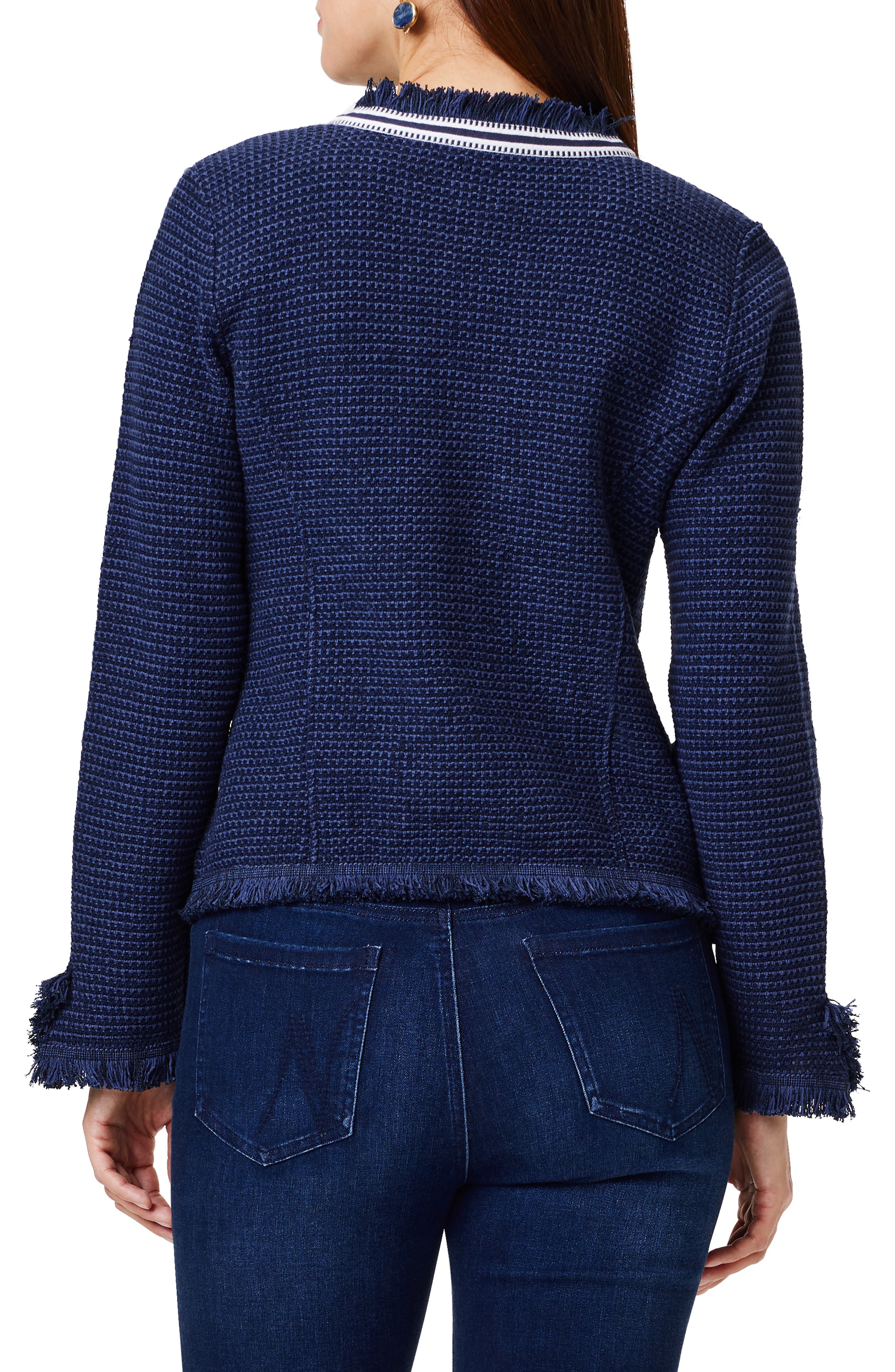 NIC+ZOE Ribbon Trim Fringe Mix Knit Jacket | Nordstromrack