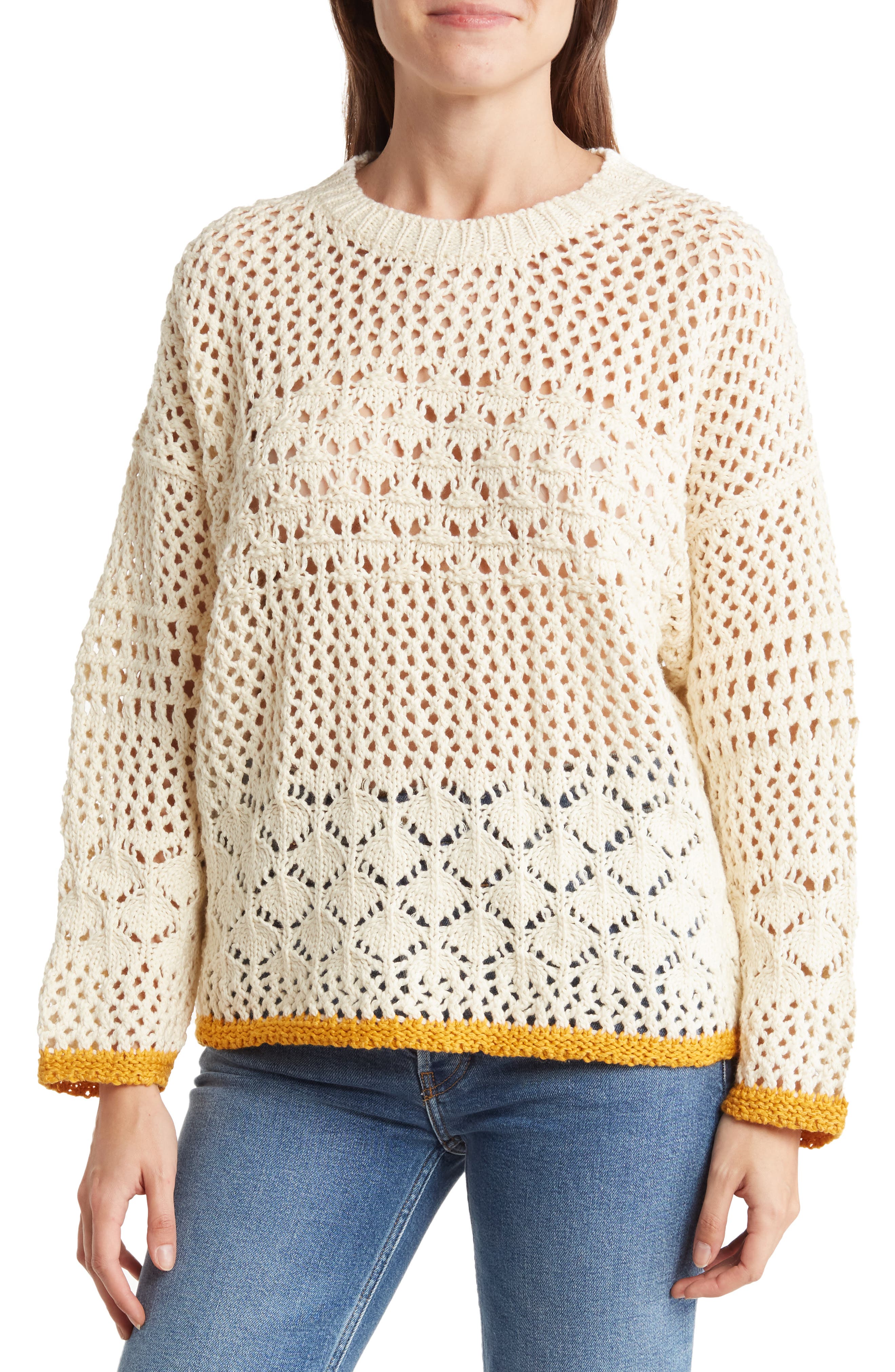 MOTHER Open Knit Drop Shoulder Cotton Sweater | Nordstromrack