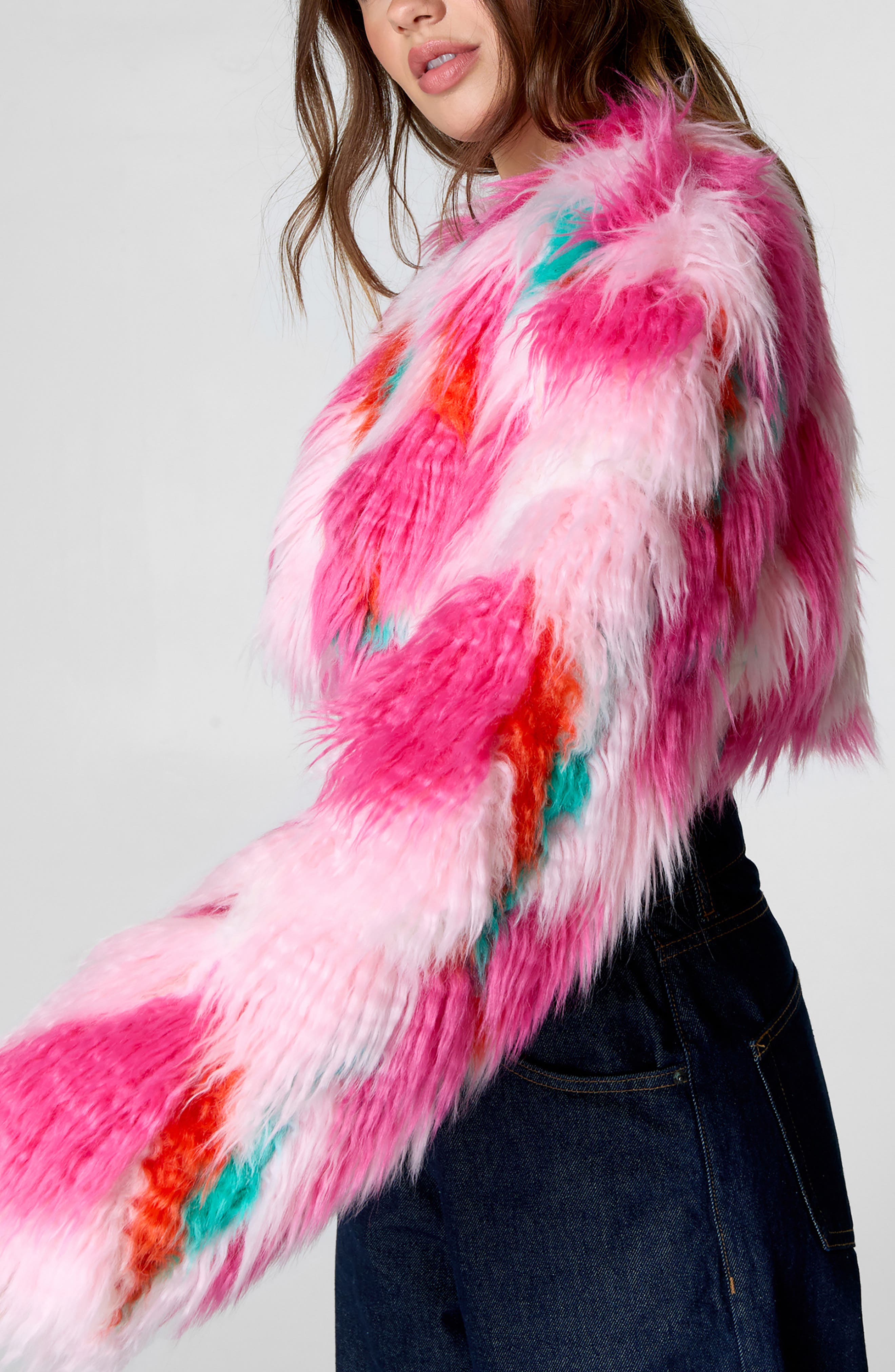 NASTY GAL Patchwork Faux Fur Crop Jacket | Nordstromrack