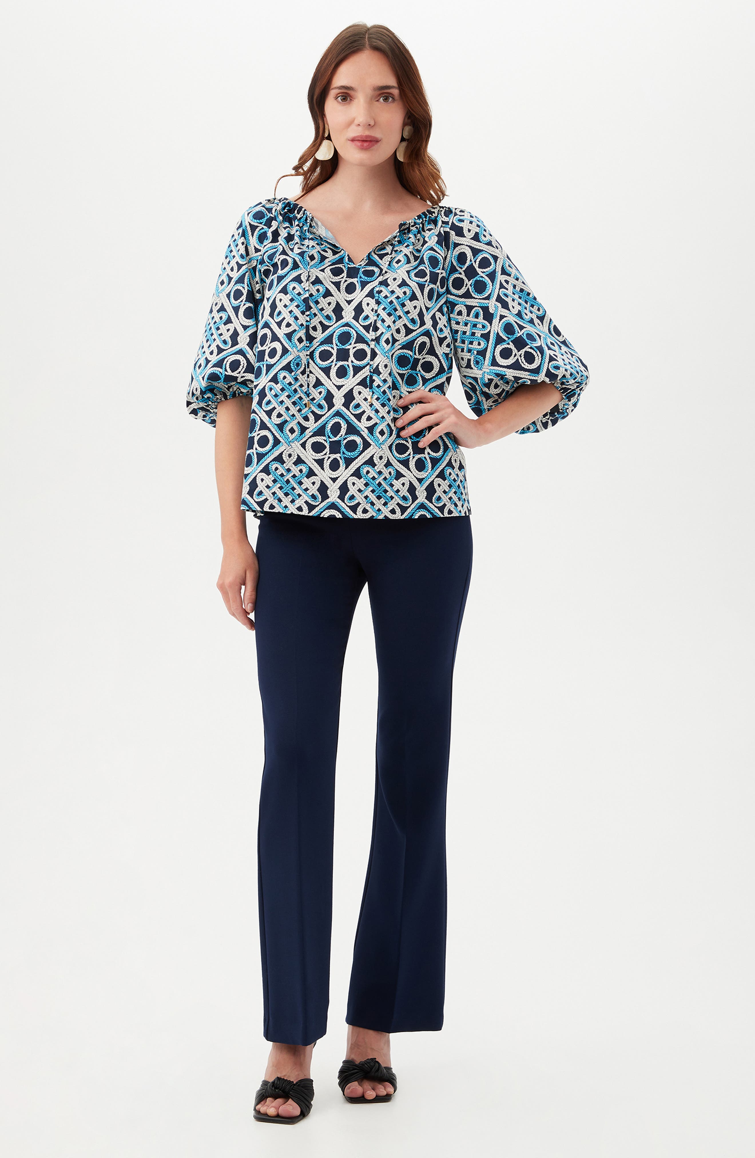 Trina Turk Vista Las Palmas Organic Cotton Elbow-Length Puff Sleeve Top ...
