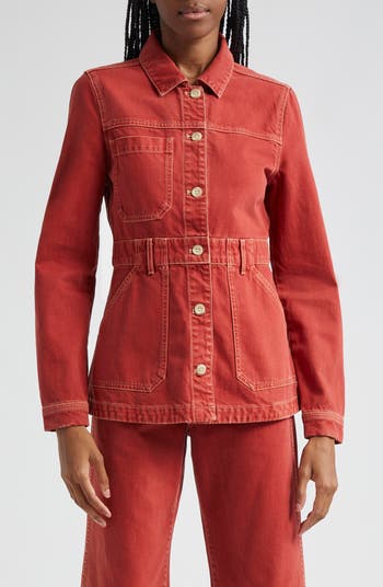 Veronica Beard Anzu Topstitch Detail Cotton Jacket | Nordstrom