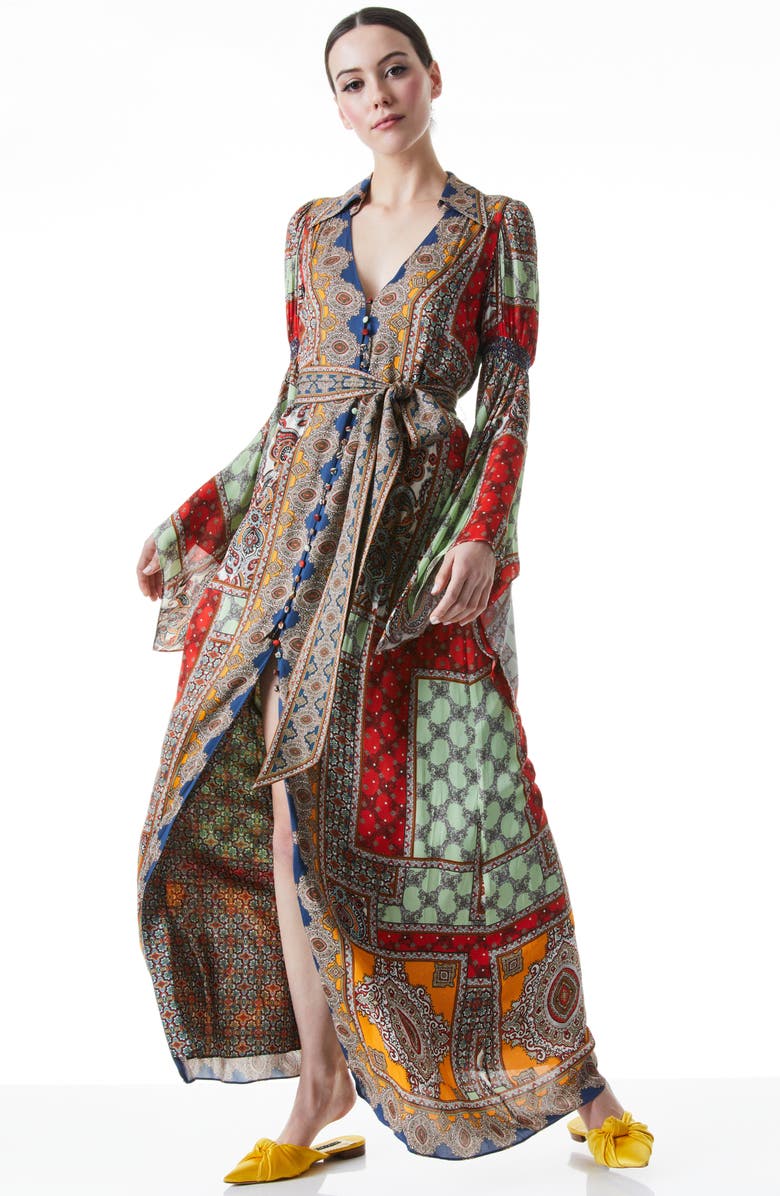 Alice + Olivia Jaylen Mix Scarf Print Handkerchief Sleeve Maxi Dress ...