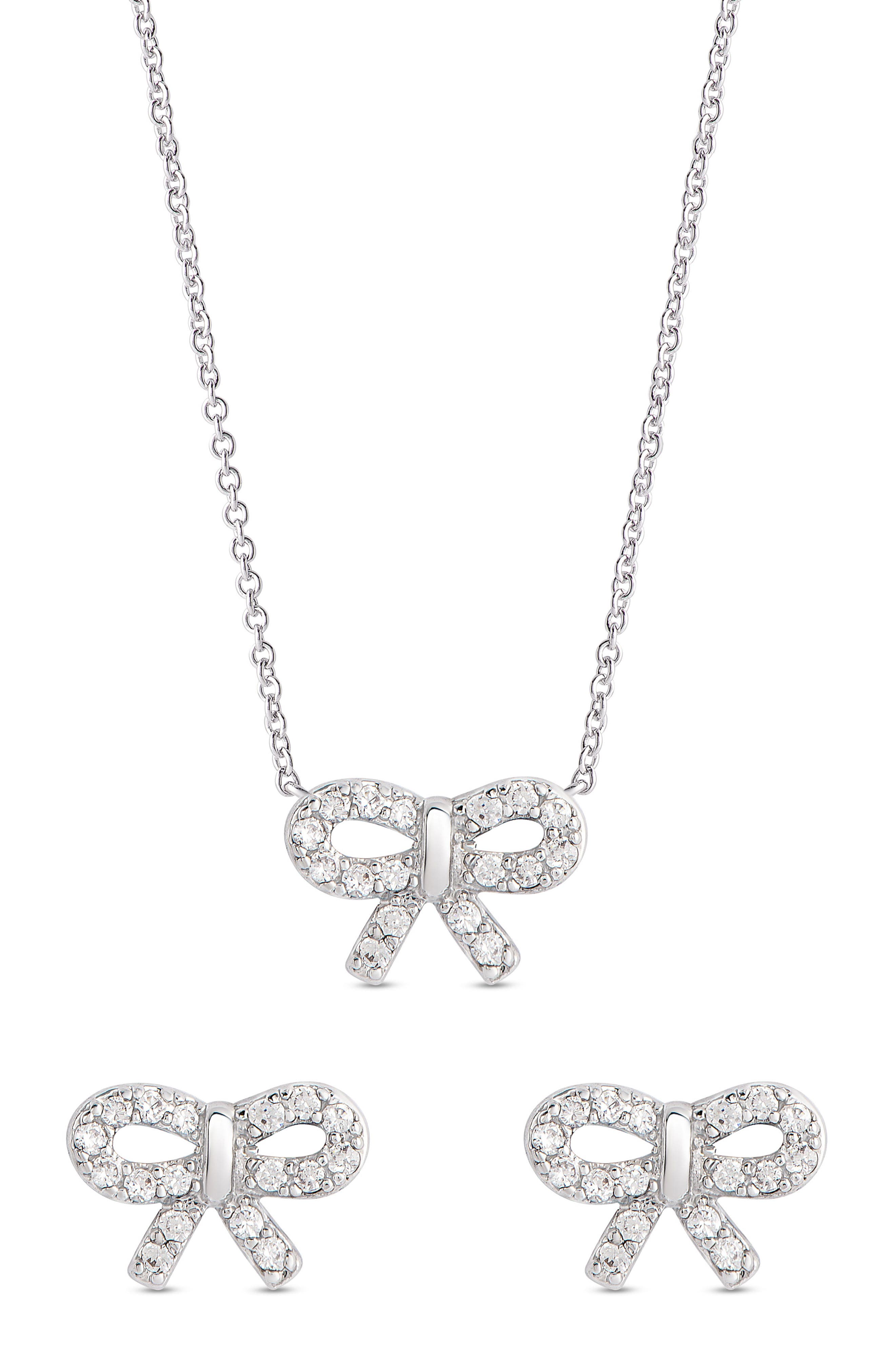 Lily Nily Kids' Cubic Zirconia Bow Stud Earrings & Pendant Necklace Set ...