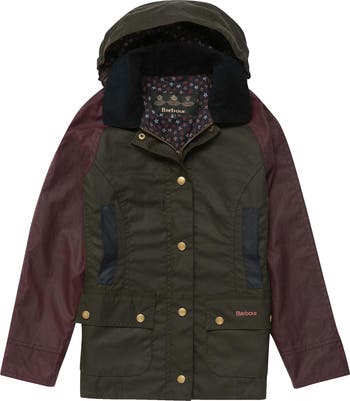 Barbour Kids' Beadnell Hooded Waxed Cotton Jacket | Nordstrom