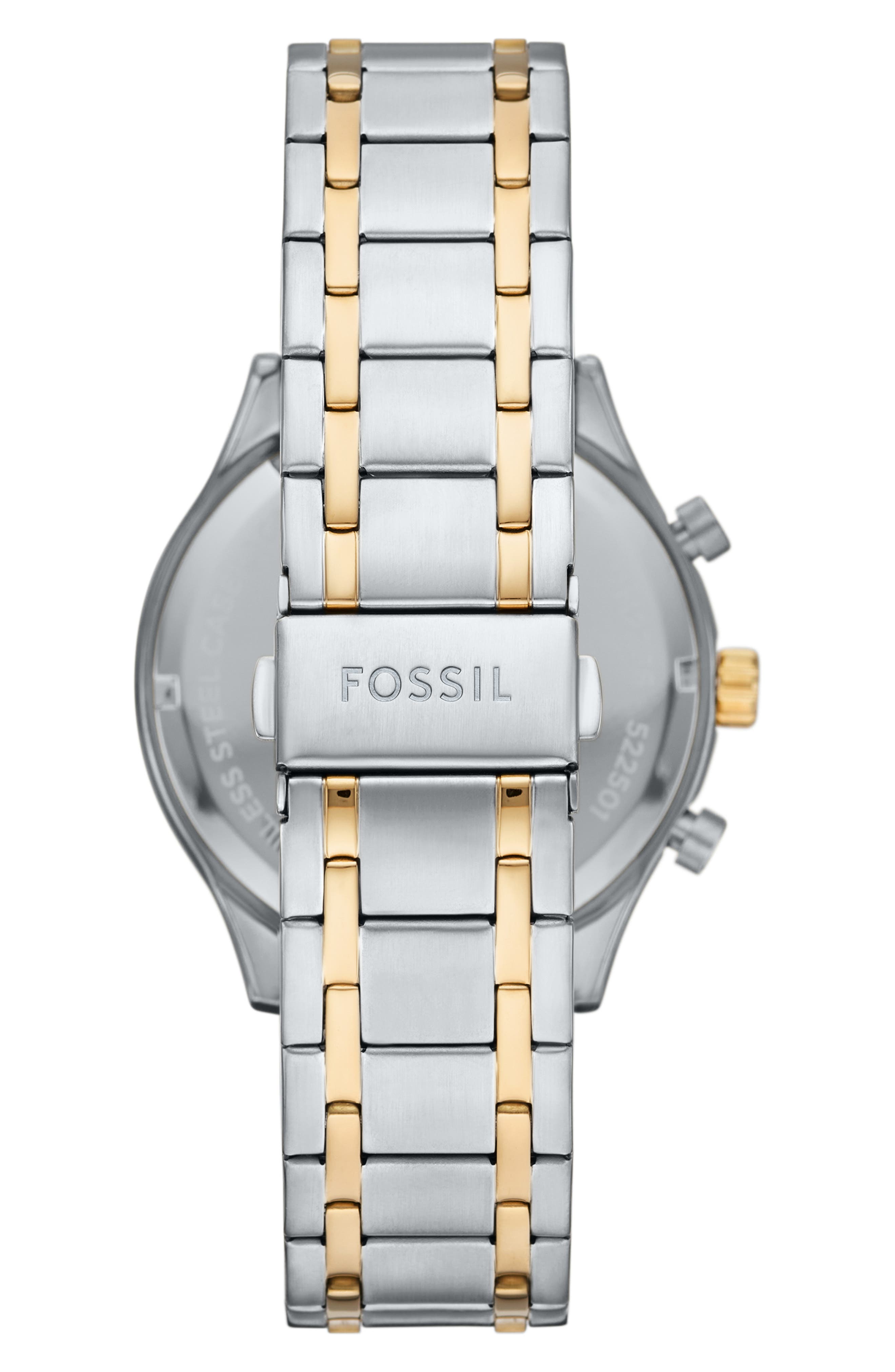 Fossil Fenmo Two-Tone Bracelet Strap & Leather Strap Watch, 44mm ...