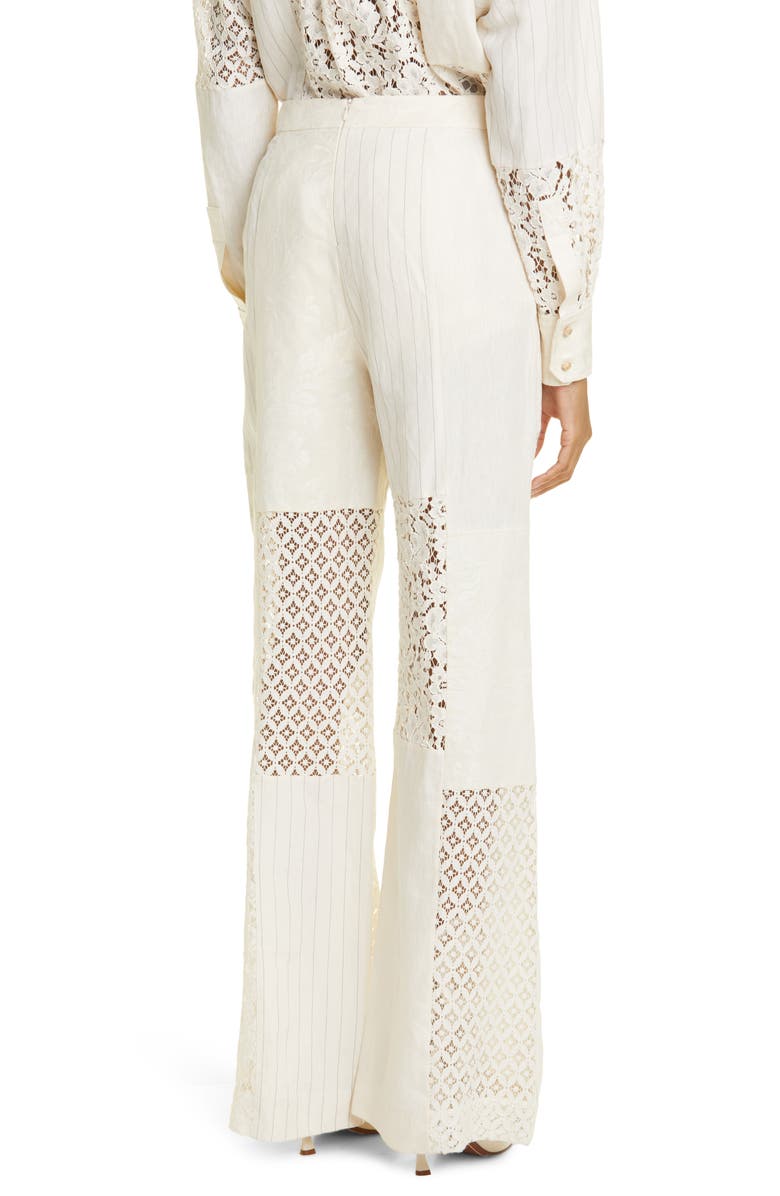 Zimmermann Pinstripe & Lace Patchwork Flare Leg Linen & Silk Pants ...