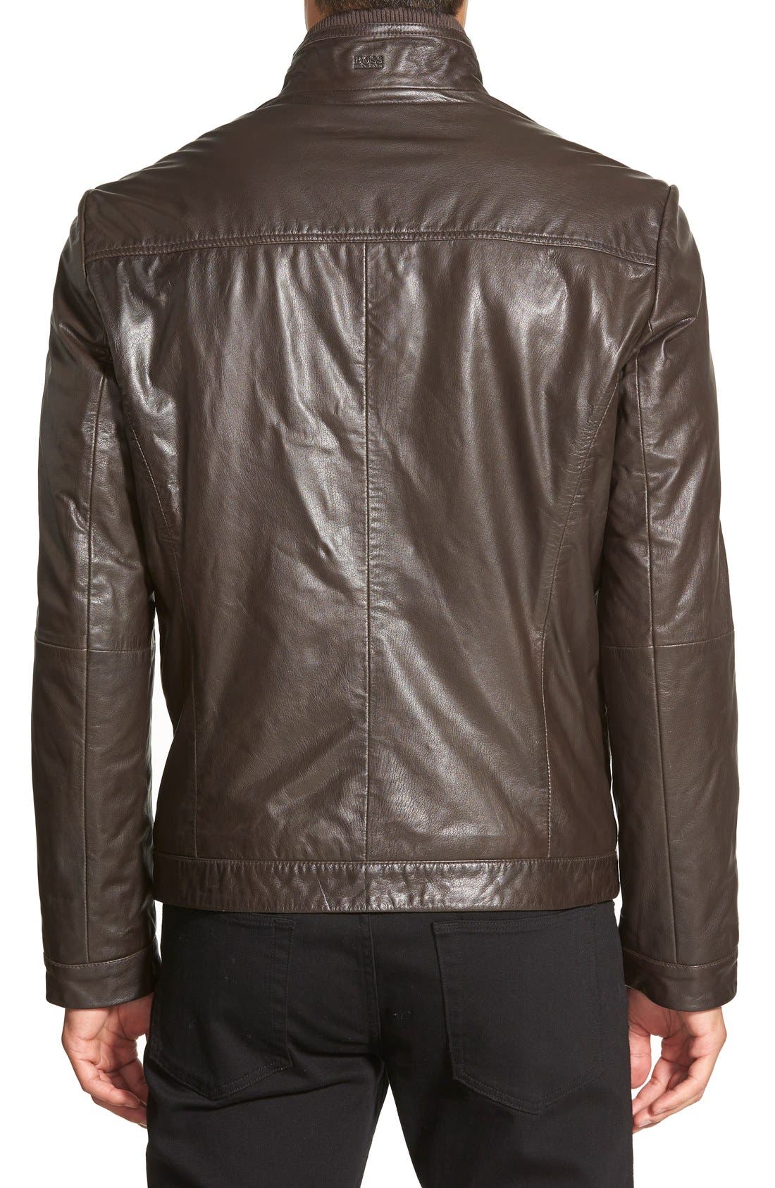 BOSS Leather Racer Trim Fit Jacket | Nordstrom