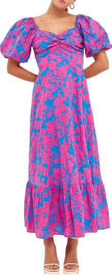 Free the Roses Floral Puff Sleeve Tie Back Maxi Dress | Nordstrom