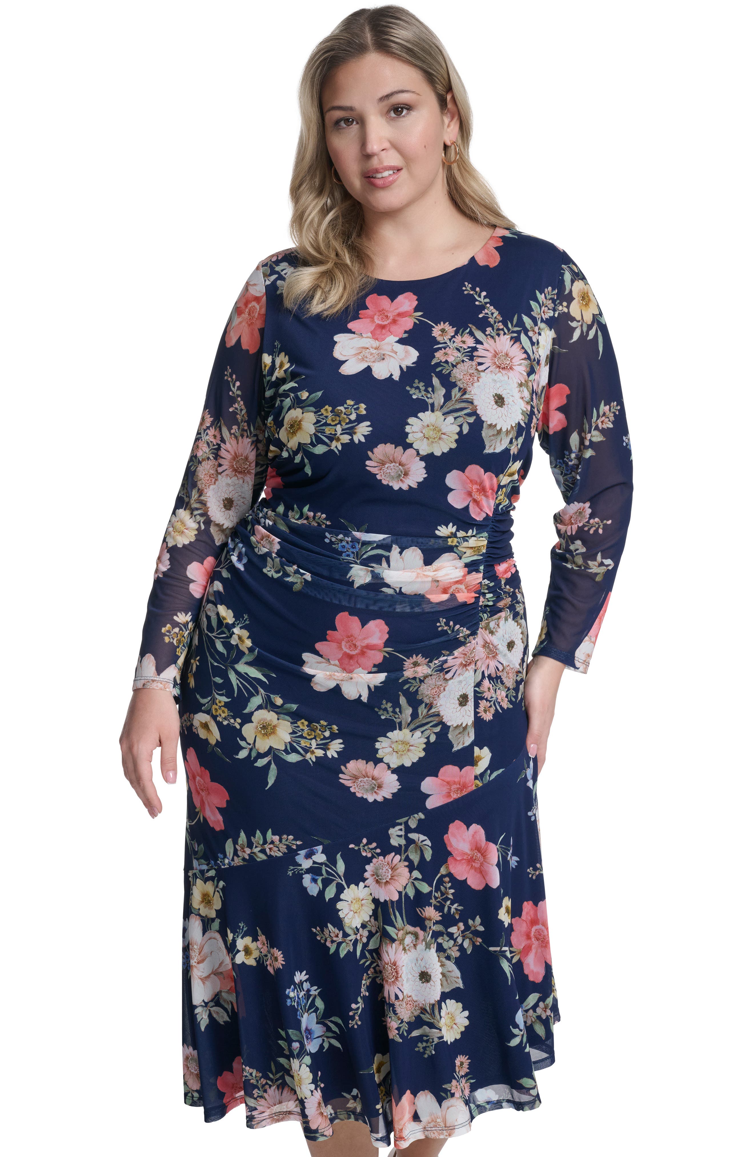 Vince Camuto Long Sleeve Mesh Body-Con Midi Dress | Nordstromrack