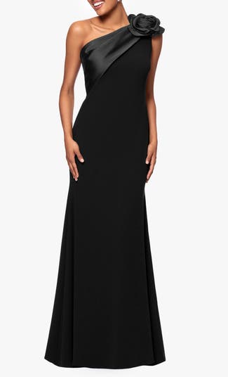 Betsy & Adam Rosette One-Shoulder Crepe Trumpet Gown | Nordstromrack