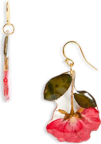Dauphinette Pressed Rose & Stem Drop Earrings | Nordstrom