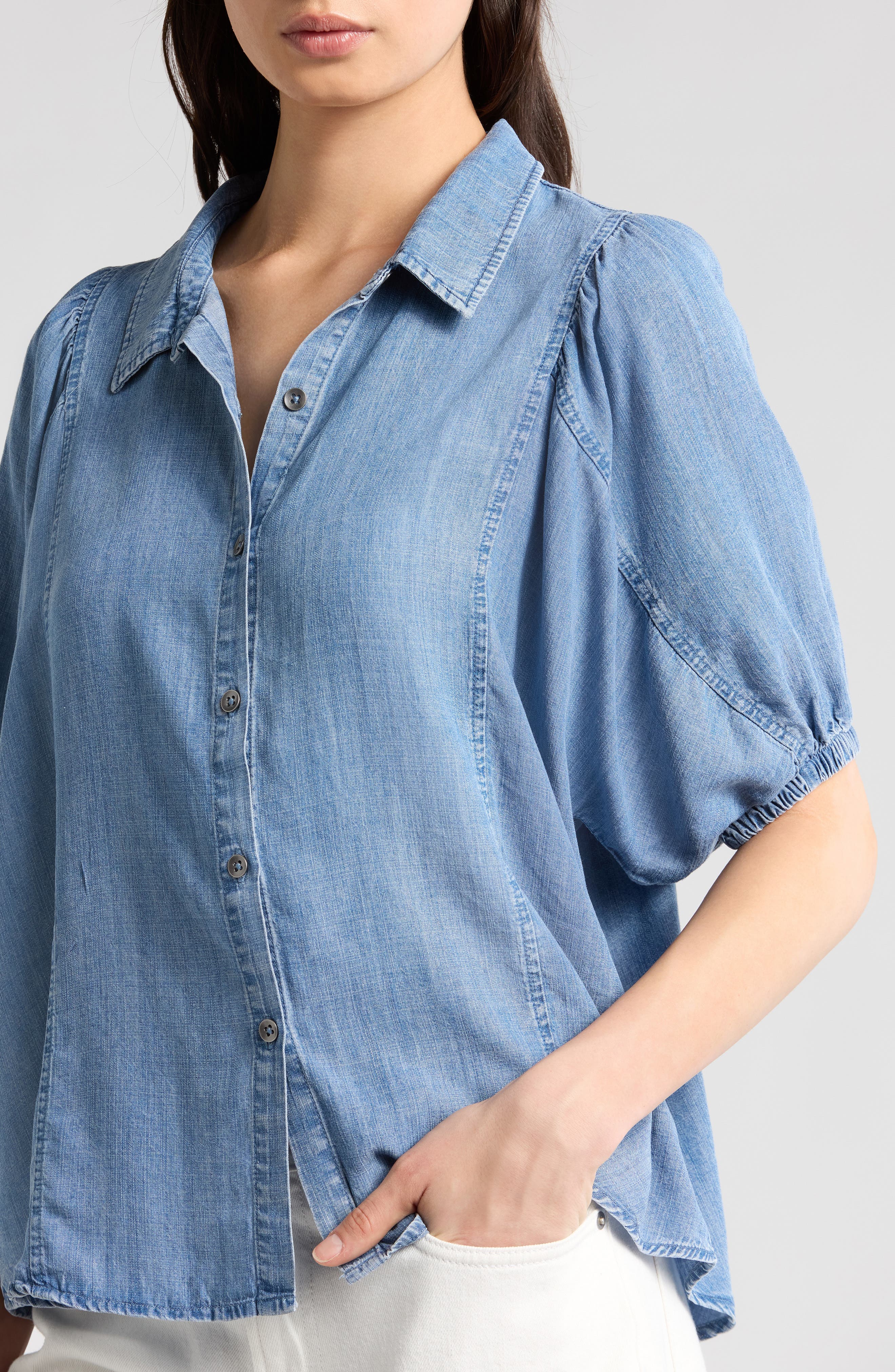Splendid Violet Puff Sleeve Denim Shirt | Nordstrom