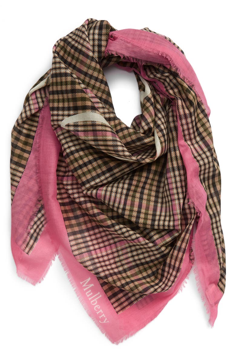 Mulberry Light Check Fringed Silk Scarf | Nordstrom