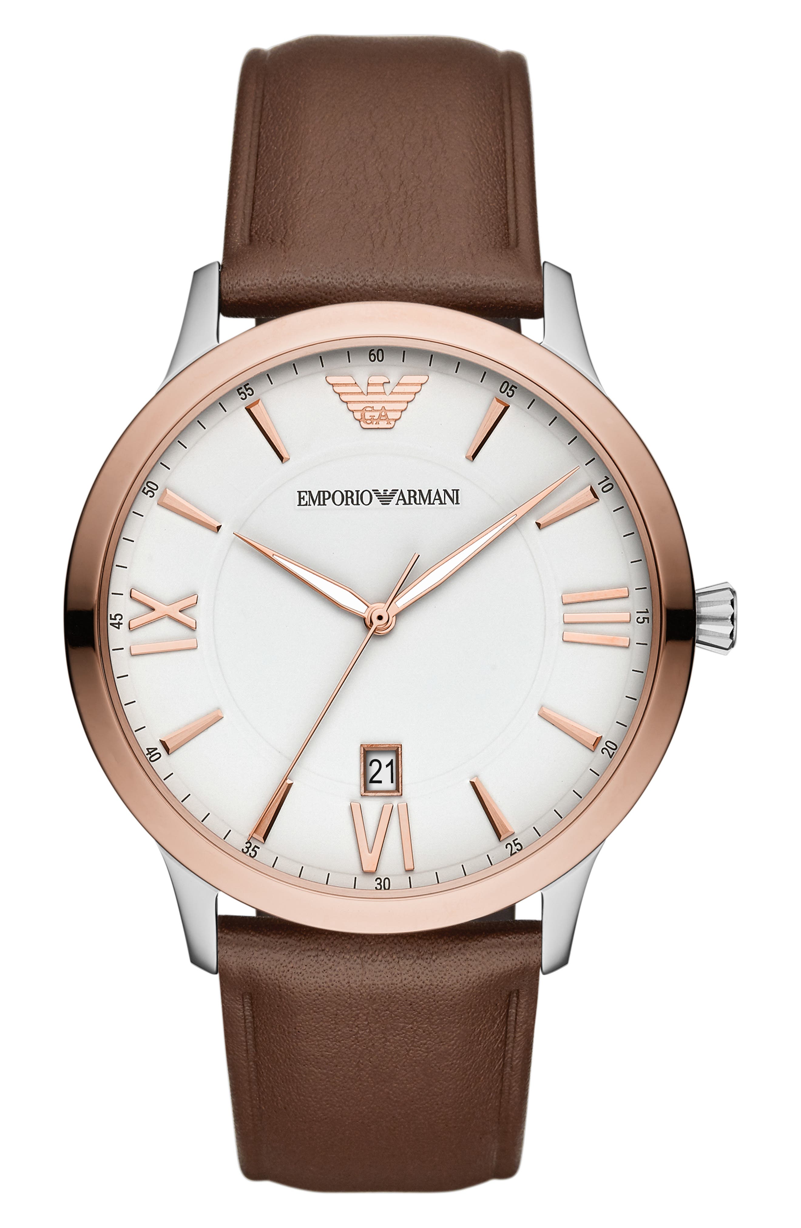 Emporio Armani Leather Strap Watch, 43mm | Nordstromrack