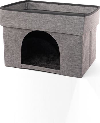 Precious Tails Rectangular 2-Tier Collapsible Pet Cat Cave Bed ...