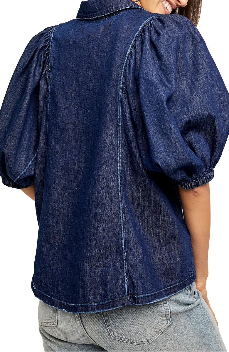 Free People Suhrie Puff Sleeve Denim Button-Up Shirt | Nordstromrack