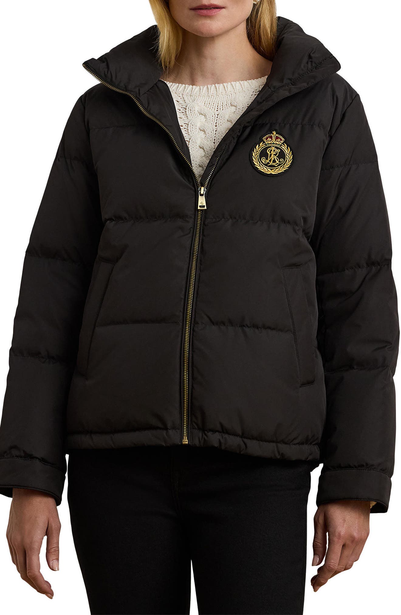 Lauren Ralph Lauren Crest Logo Crop Puffer Jacket | Nordstromrack