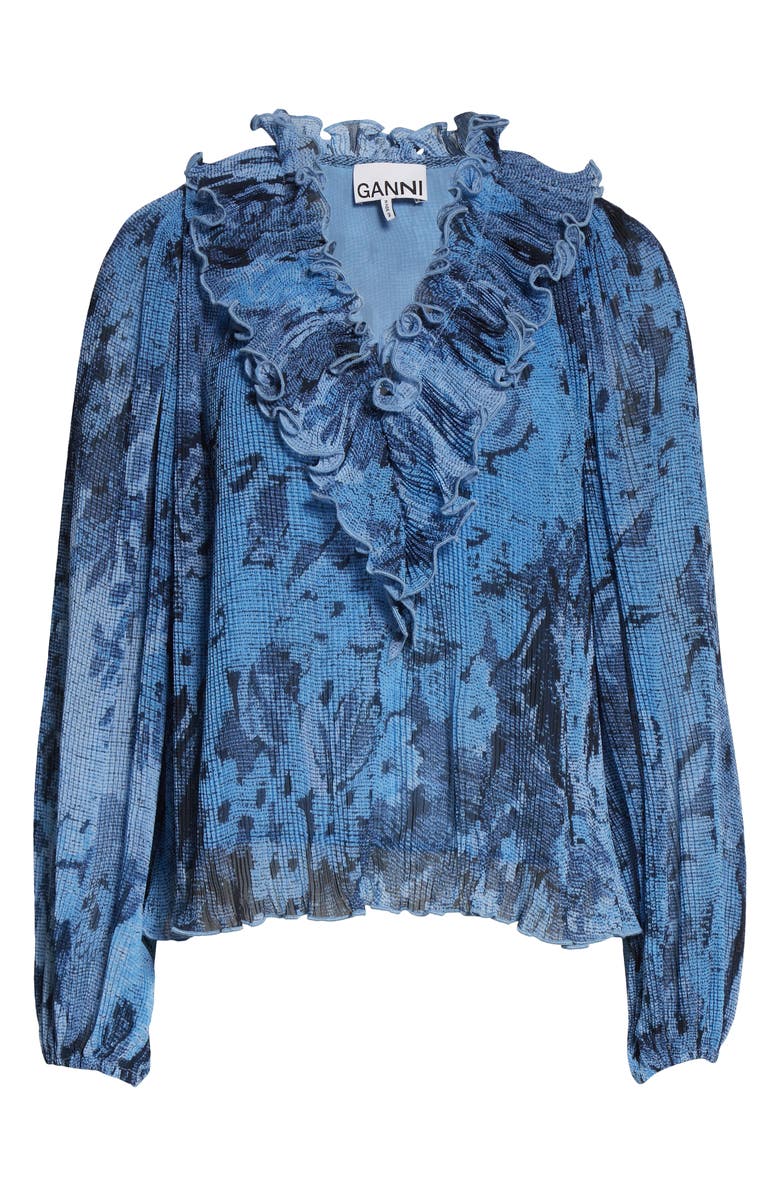 Ganni Floral Print Plissé Georgette Blouse | Nordstromrack