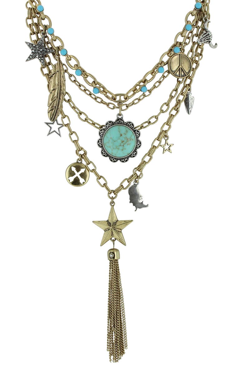 OLIVIA WELLES Pina Crystal & Turquoise Charm Layered Necklace ...